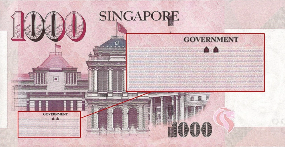 The entire Singapore National Anthem on the back of a $1000 bill