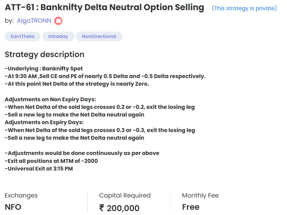 Banknifty Delta Neutral Option Selling Strategy