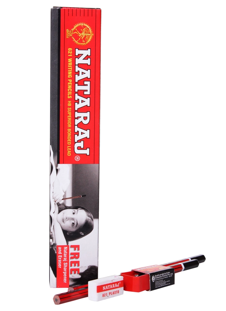 Nataraj 621 HB Pencils Pack Of 10 (Free Eraser & Sharpener)