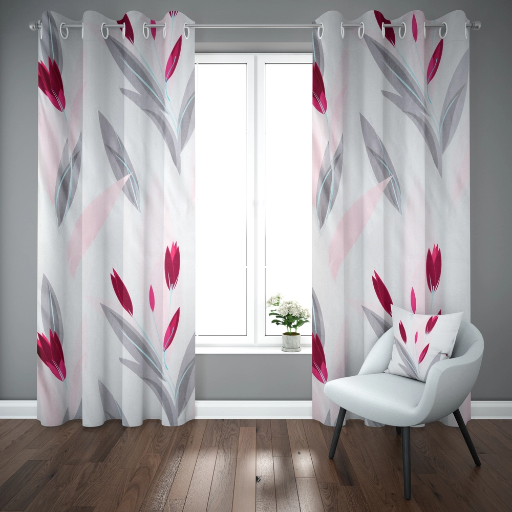 Beautiful Tulip Design Curtains - (Pack of 2 Pieces) - Bosk N Hosk
