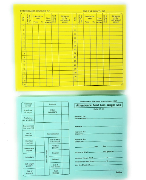 Daily Wages Muster Card Register Workers Attendance Slip