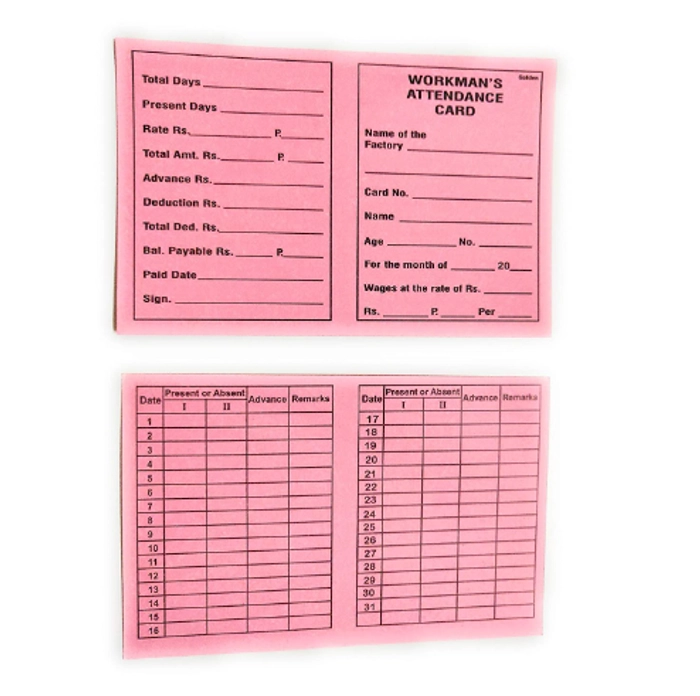 Daily Wages Muster Card Register Workers Attendance Slip