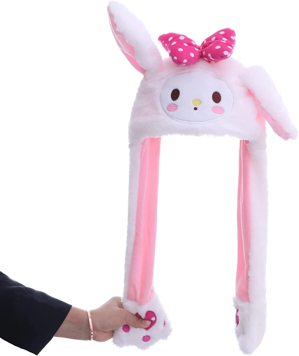 Plush Kitty Moving Ear LED Glowing Headwear Bunny Cap, White