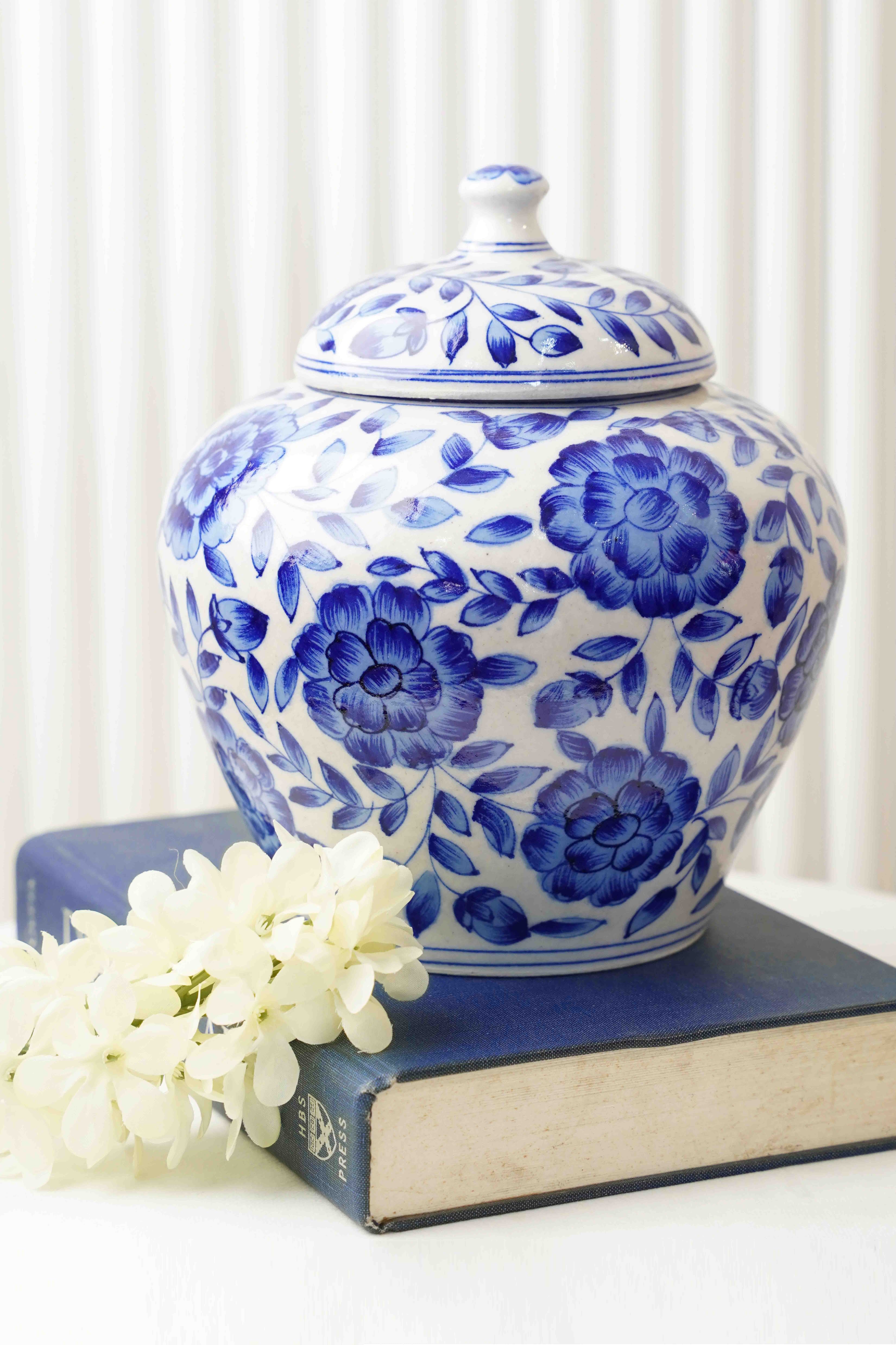 Indigo Floral Handpainted Jar - HeartFul Craft