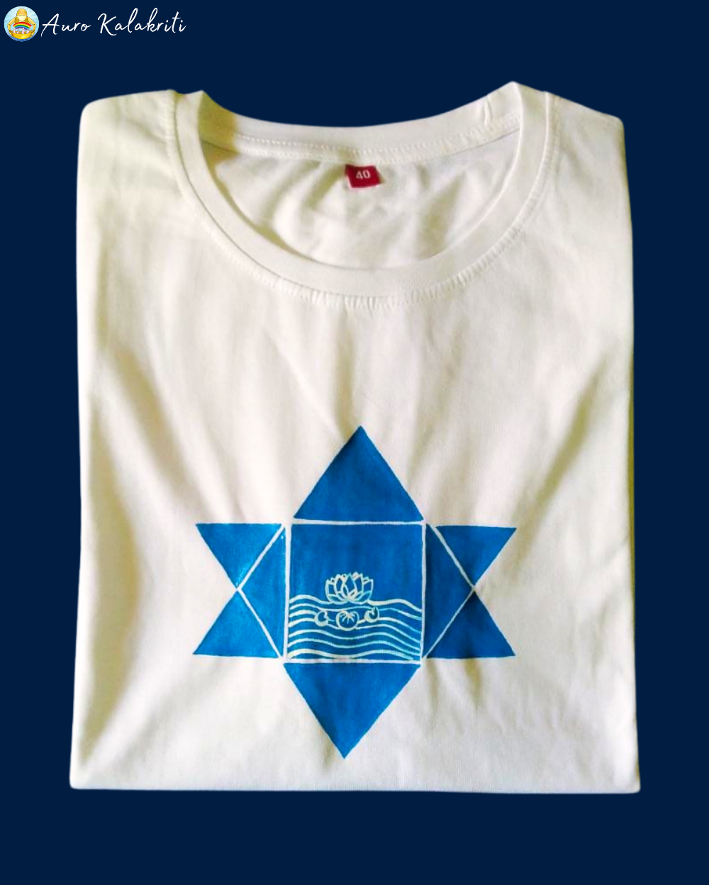 Hand-painted Round Neck T-shirt: Blue Sri Aurobindo’s Symbol - Auro ...