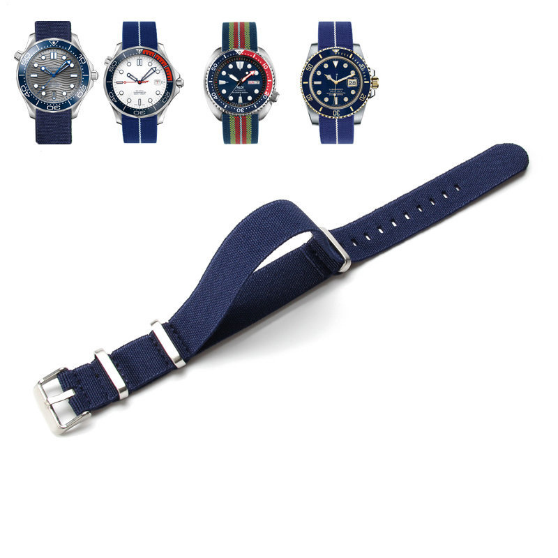 Navy Blue Elastic Nato Strap - Premium Quality
