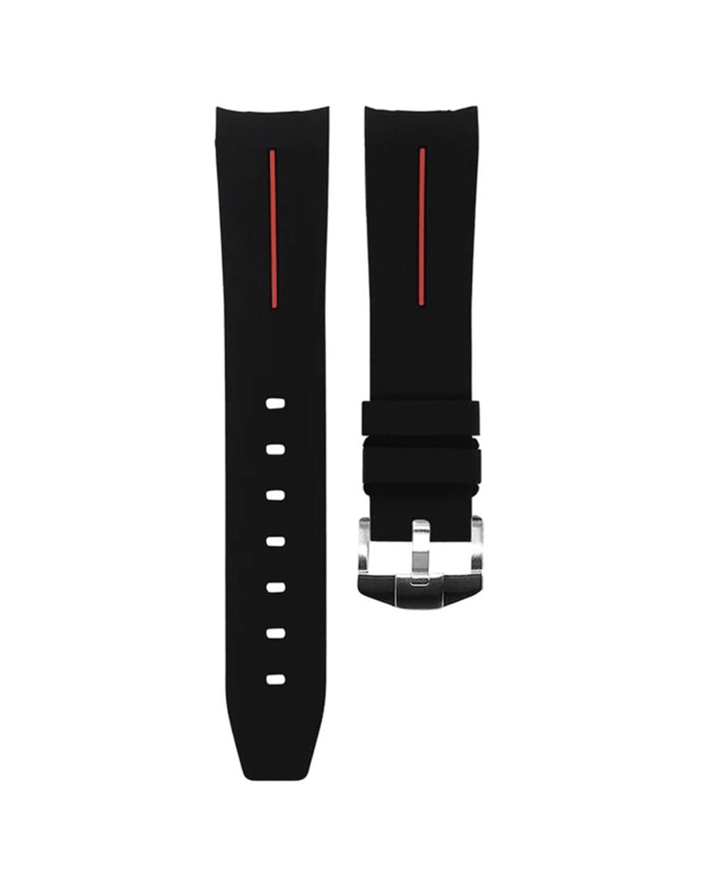 Premium Black with Red Line Curved End Rubber Strap
