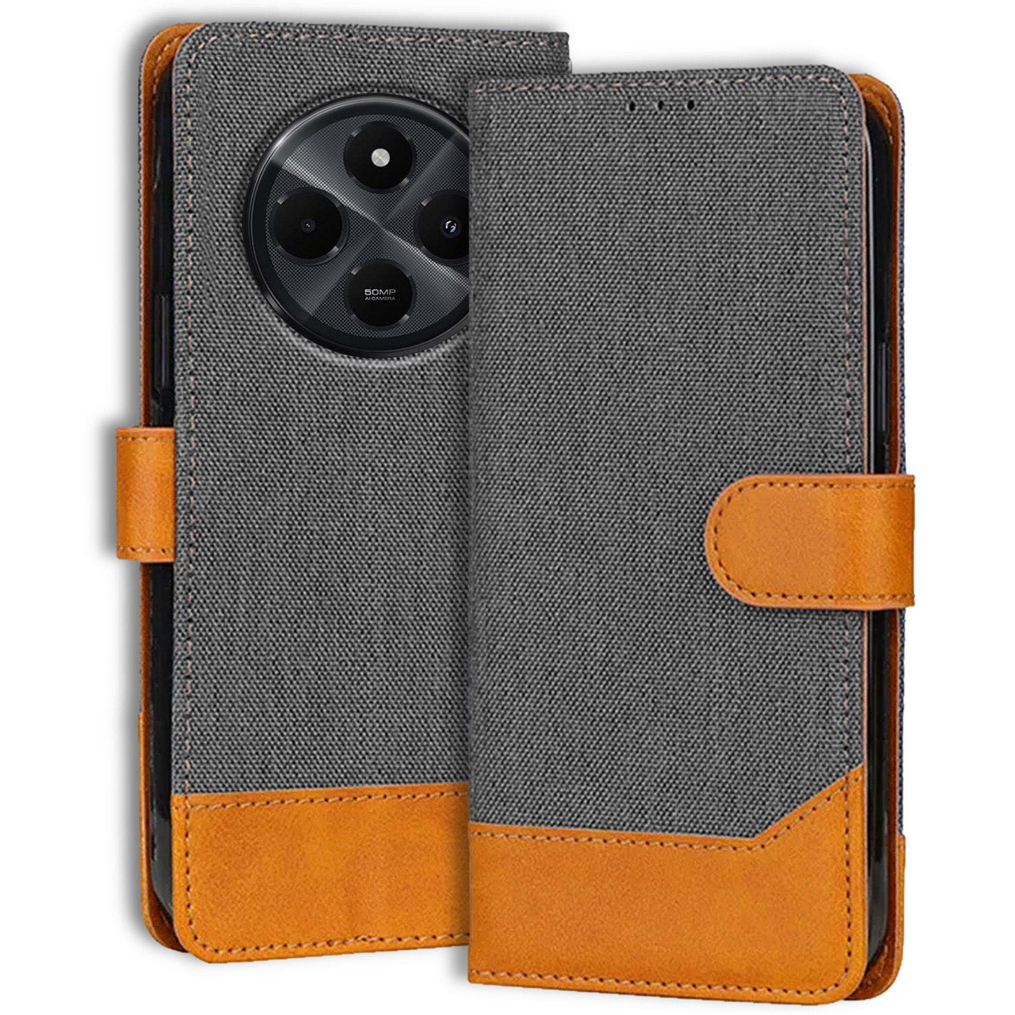 Denim & Leather Flip Case for Redmi A4 5G | Stylish Protection - Grey ...