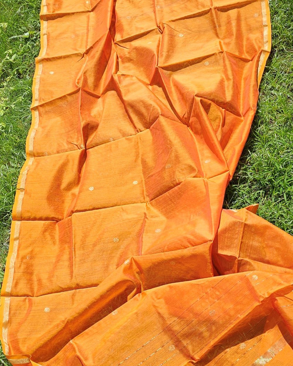 Vibrant Orange Chanderi Silk Dupatta with Zari Borders - The House of ...