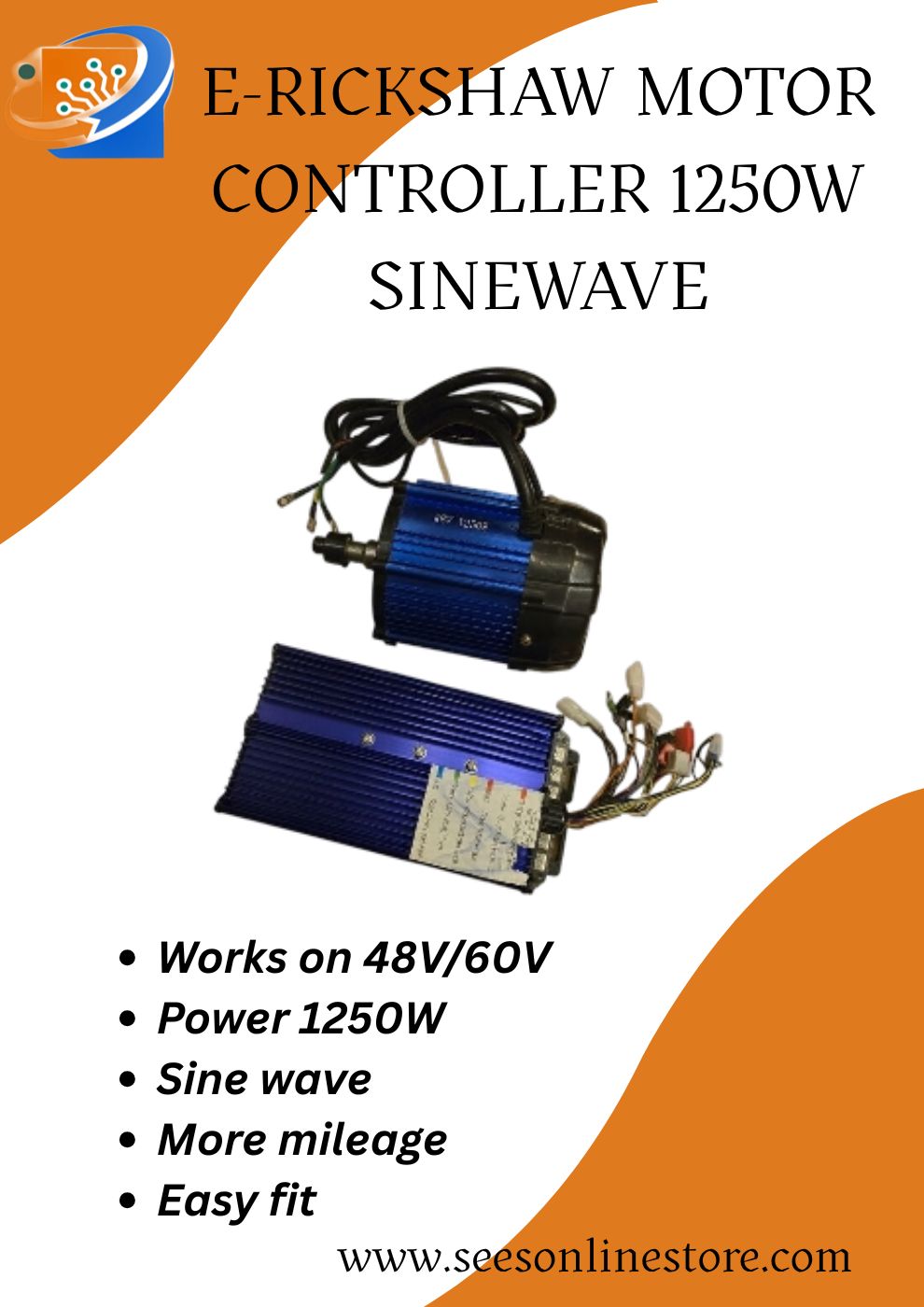 E-Rickshaw 48v 1250W-BLDC Motor& sine wave controller