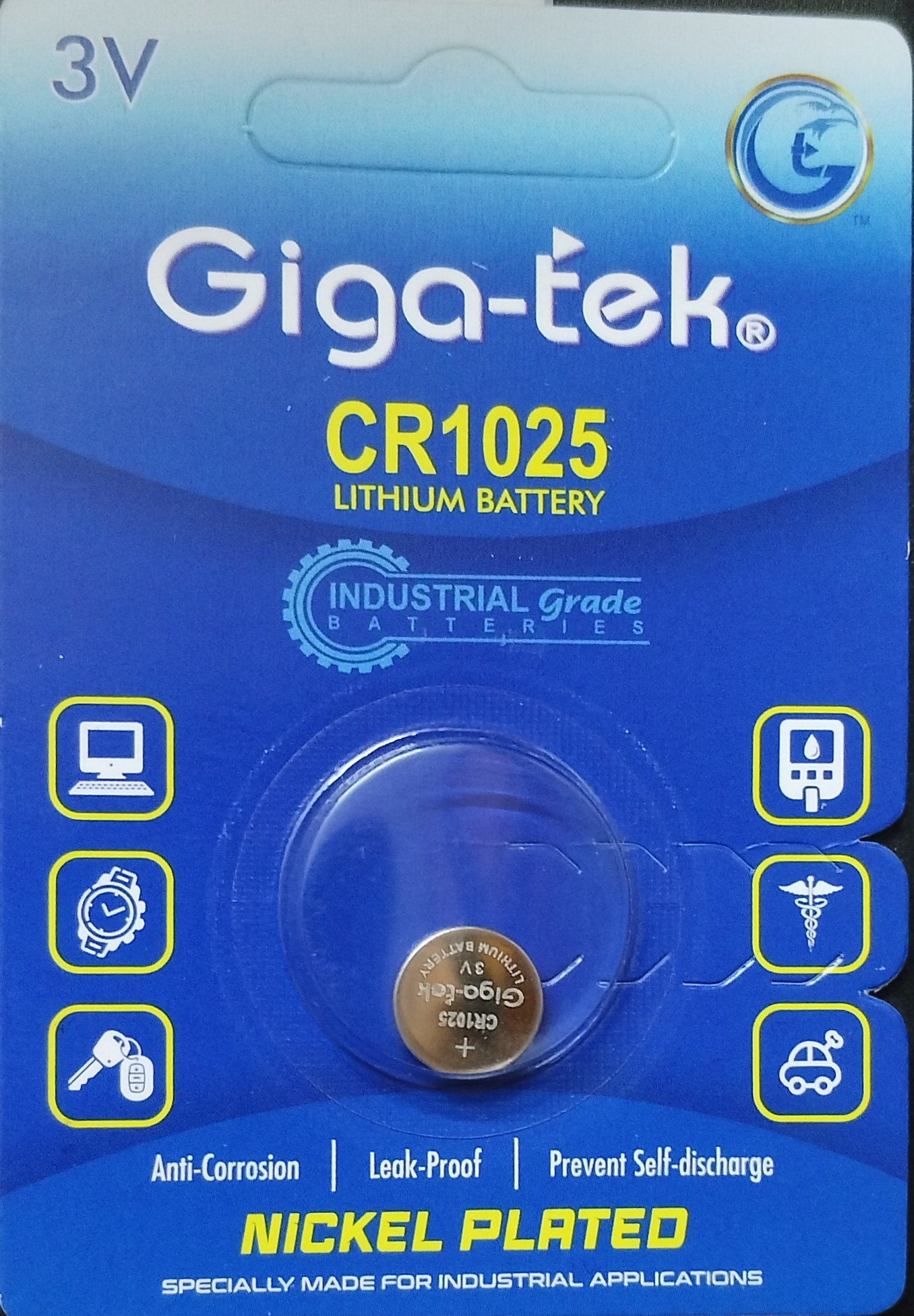Giga Tek Nickel Plated 3V CR1025 - High Quality Battery