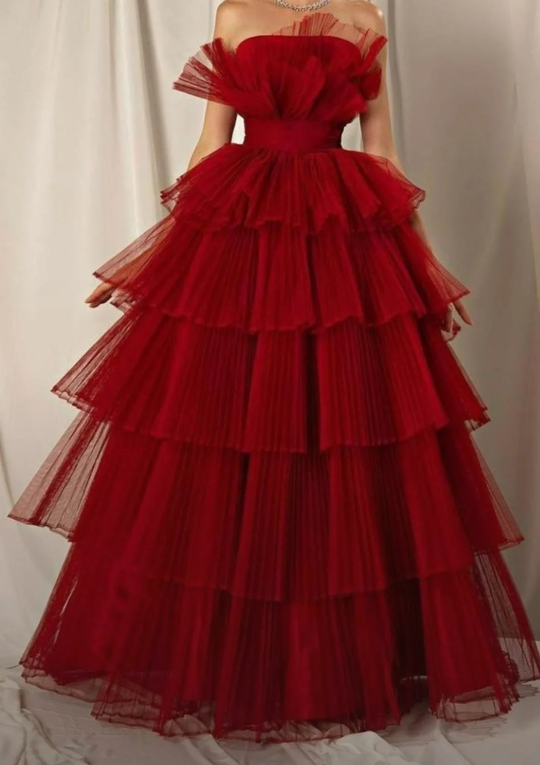 Cherry Red Multiple Layered Occasion Wear Dress - Elated Wardrobe