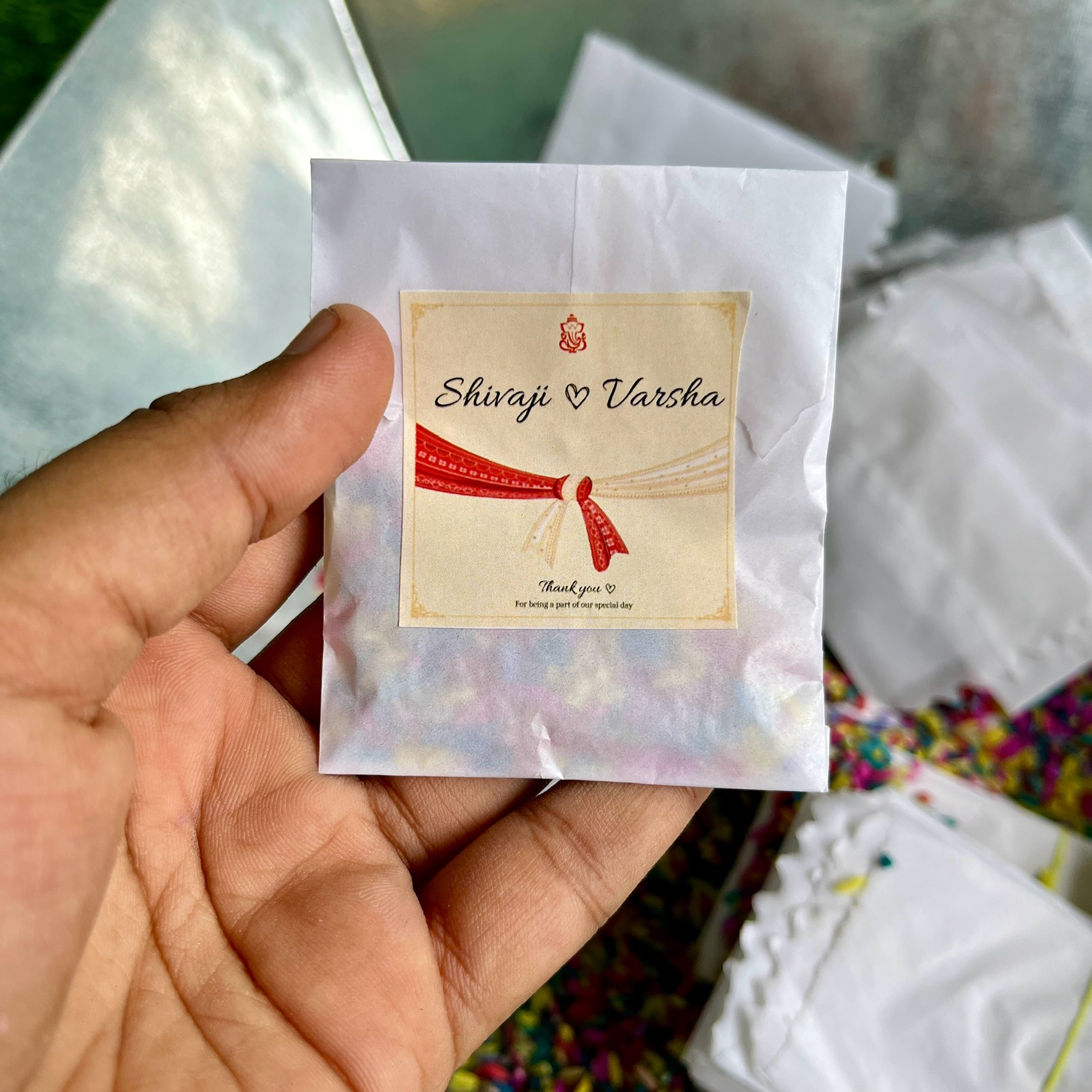 Akshata Sachet and Personalized Stickers (140 Quantity) - Without Rice ...