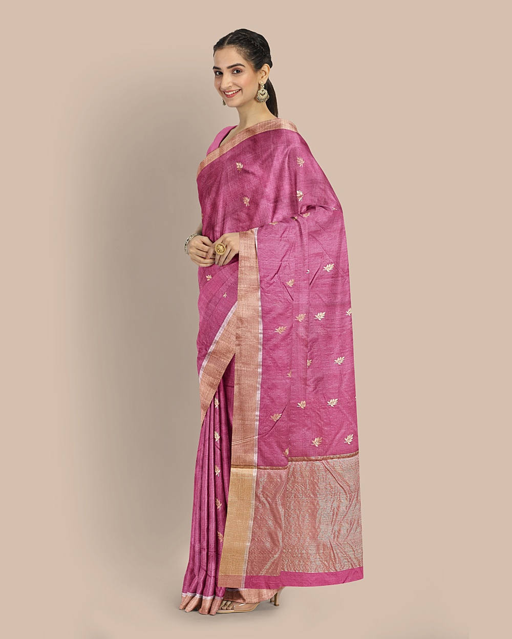 Traditional Handwoven Chanderi Silk Saree with Zari Border for Women ...