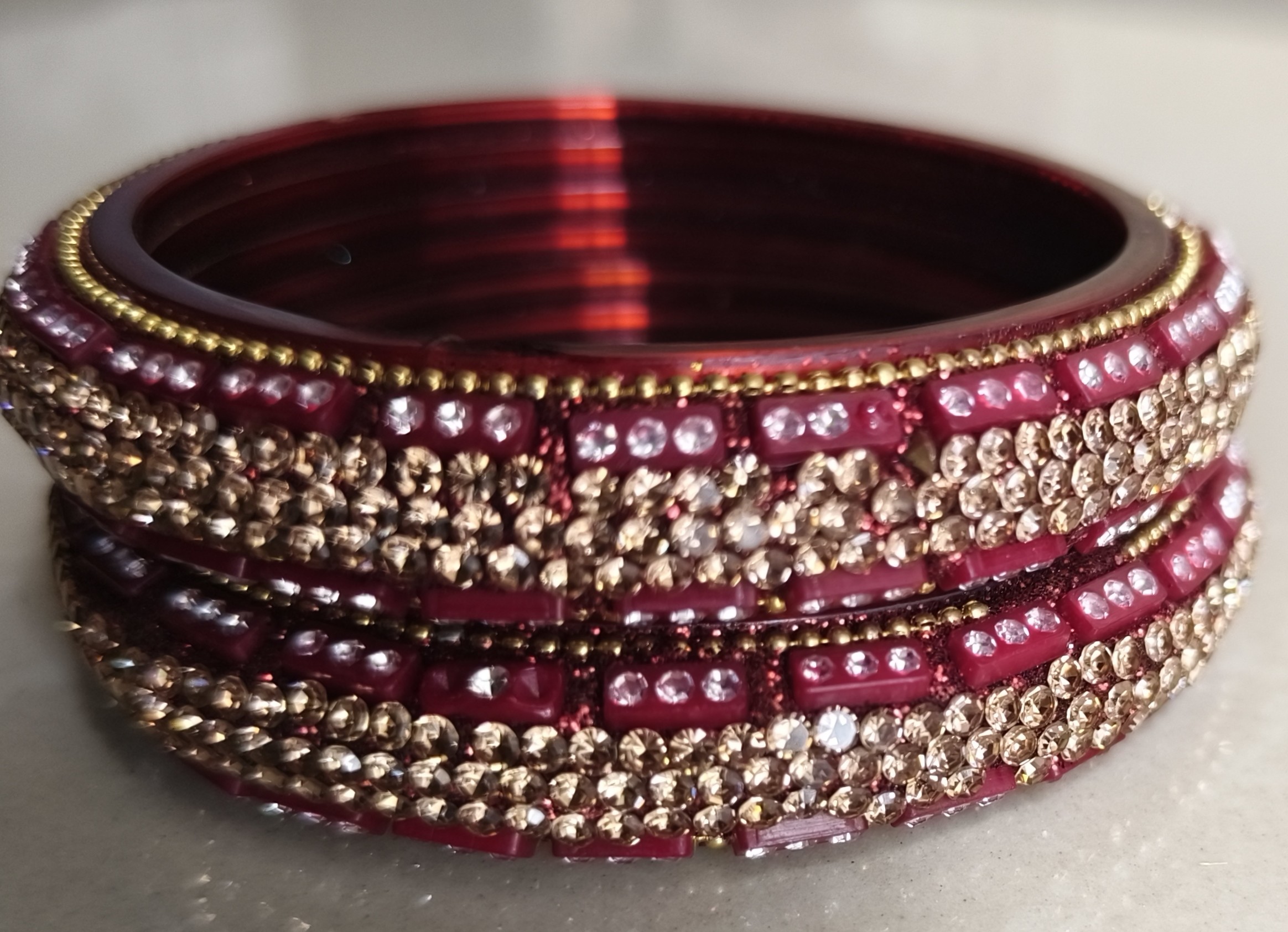 Heavy Bridal Red Bangles with Stone & Bead Work - Jewel ritu