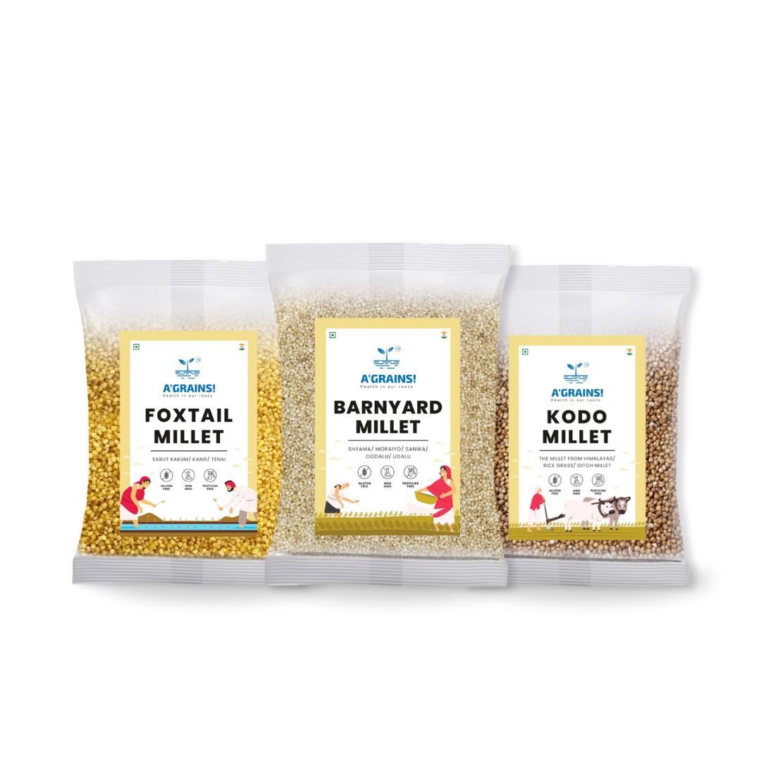 A'GRAINS! Millets, Combo pack of 3, Unploished Millets, Siridhanya ...