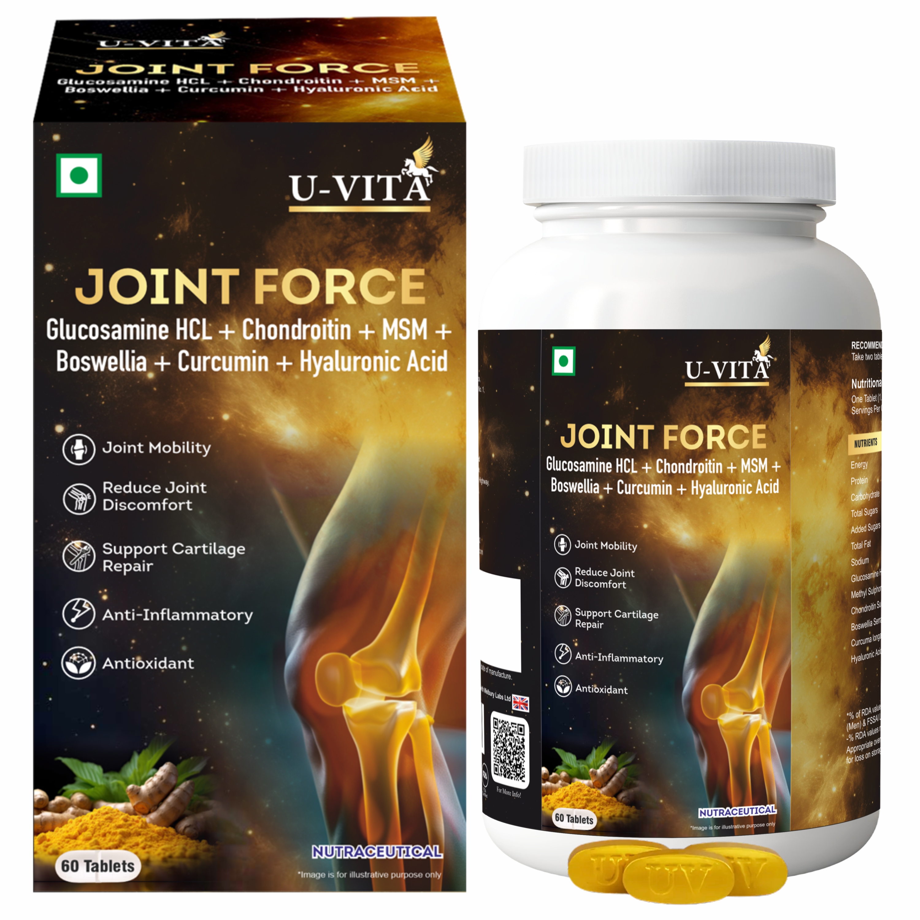 U-VITA Joint Force Glucosamine HCL 1500 mg - 60 Veg Tabs