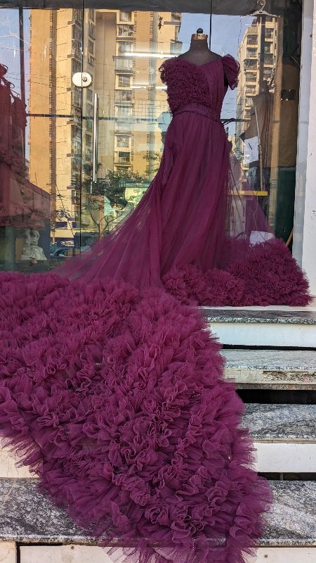 Rent Vine Ruffle Long Tail Gown - silkboutique72