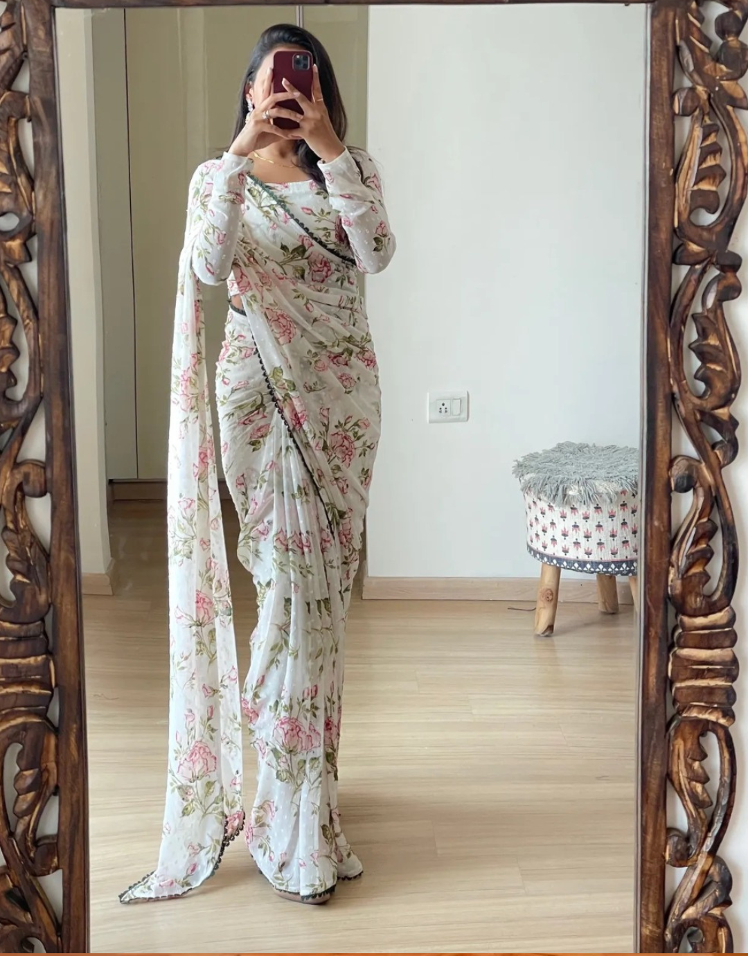 Designer White Colour Most Beautiful 1 Min Ready To Wear Saree - Divya ...