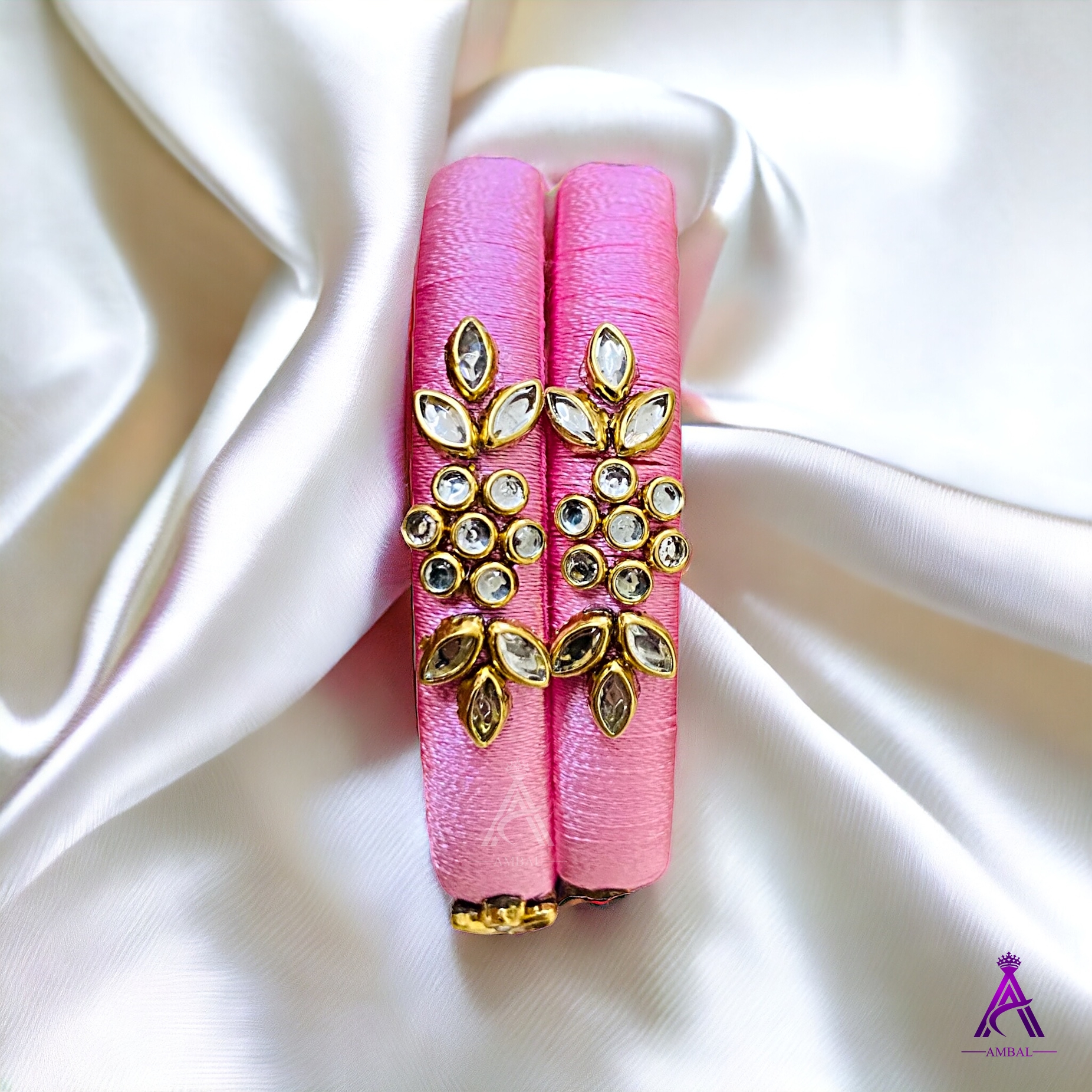 Flower Desgined Simple Kundan Worked Silkthread Bangle - FL0097 (2Piece ...