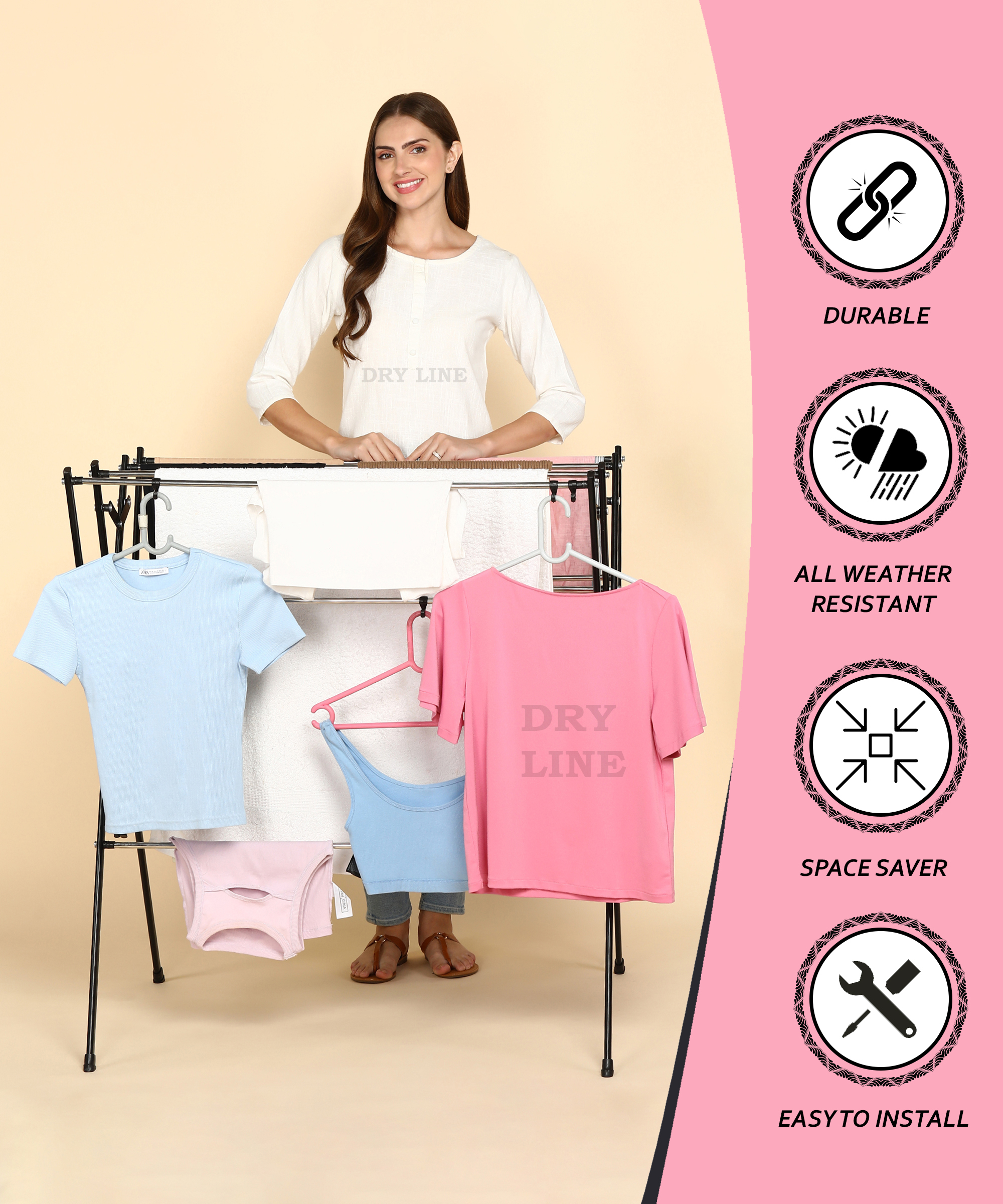 DRY LINE Basic Stand + 12 pc Cloth Clips Combo- Folding Cloth Drying ...