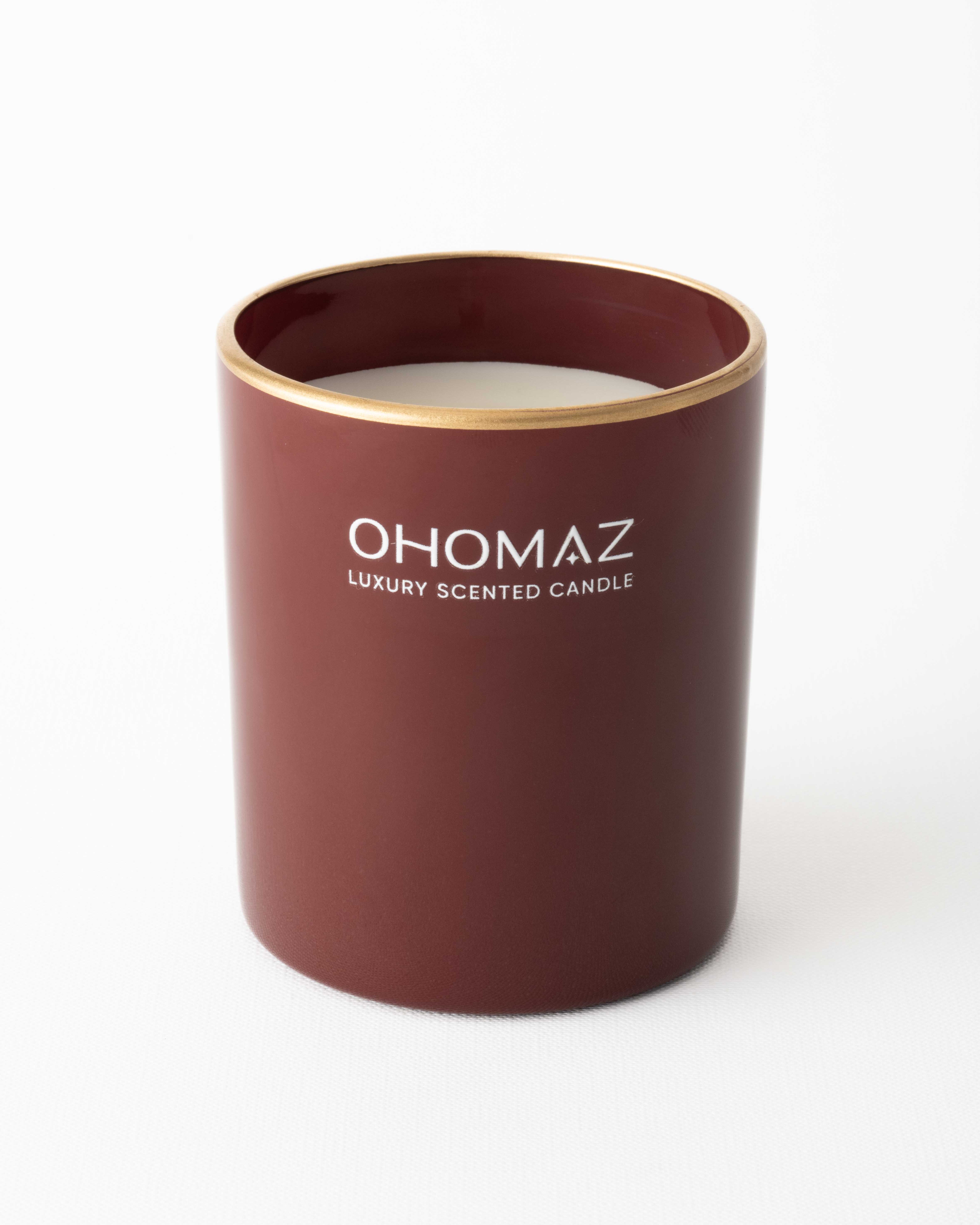 Majestic Maroon with Gold Rim Premium Soy Wax Container Candle - Ohomaz