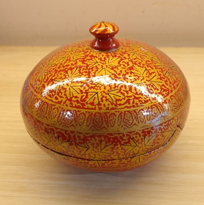 Circular Jewel Box, Hand painted, Paper mache - Tamaala Art Merchandise