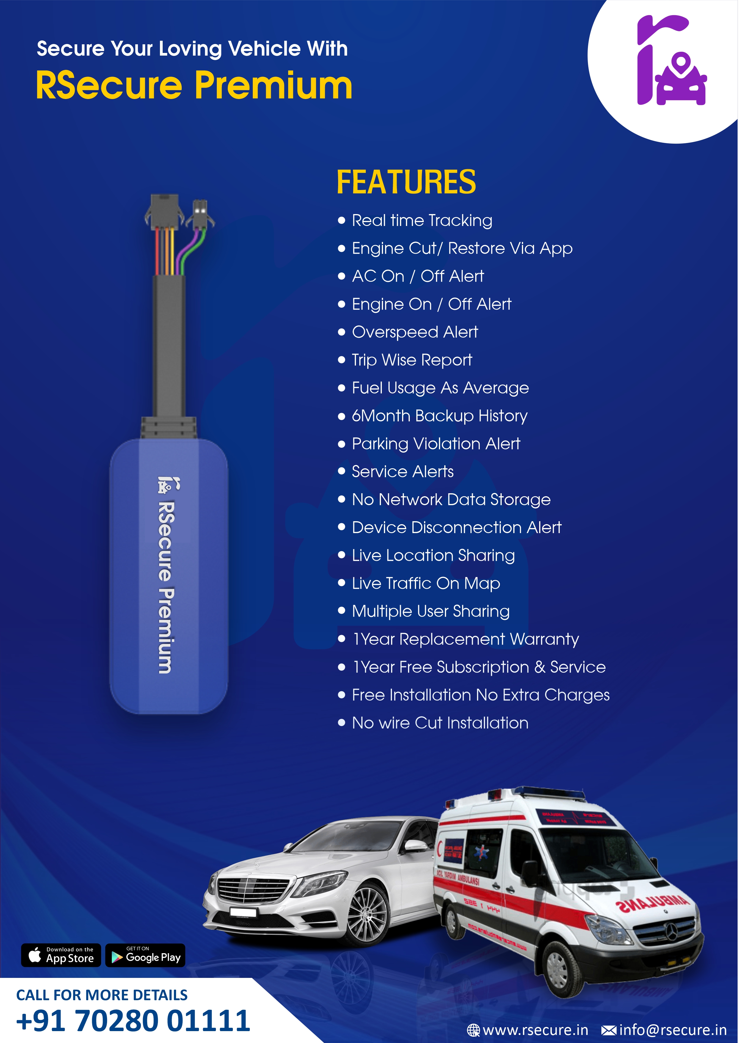 RSecure Premium AC GPS Tracker for Vehicles Online