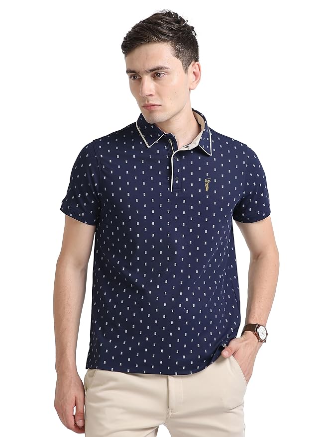 Navy Blue Rolex Print Polo T-Shirts - Premium Quality