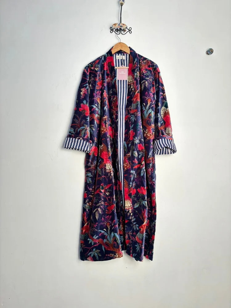 Cotton Velvet Kimono Bathrobe - HeartFul Craft