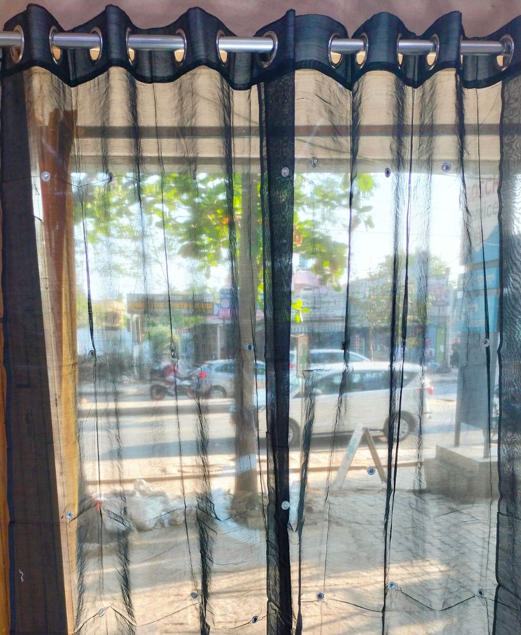 Black Mirror Work Single Sheer Curtain - Sai Creations