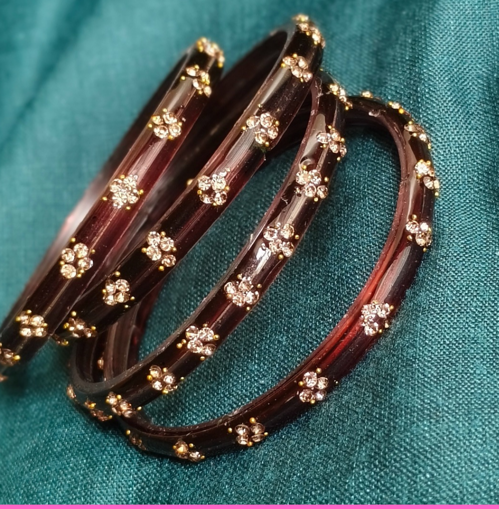 Elegant Maroon Floral Stone Bangles - Jewel ritu