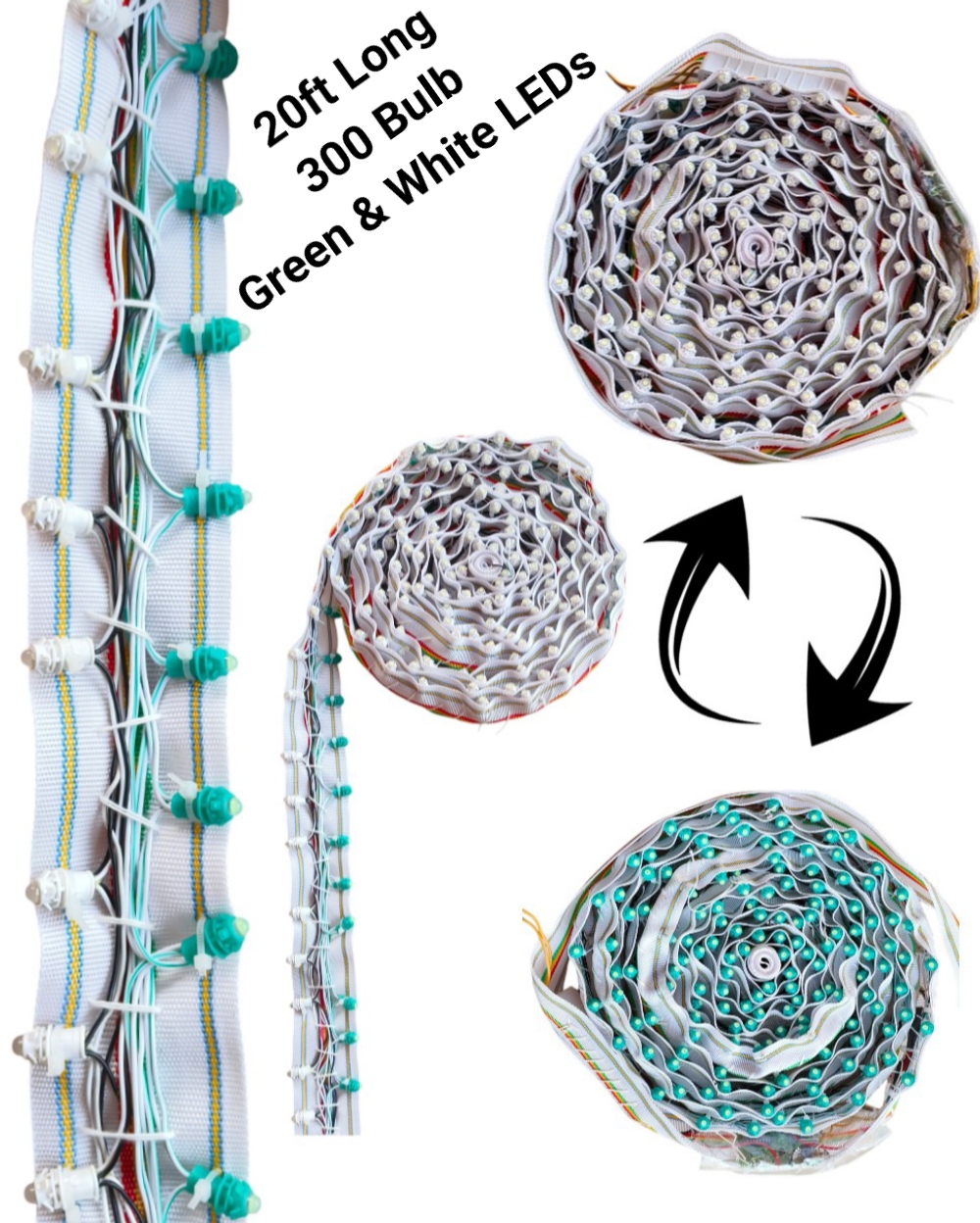 12V, 20FT 300 BULB WHITE & GREEN COLOR DOUBLE SIDED LED'S RUNNIING PIXEL BELT - Helpful ...