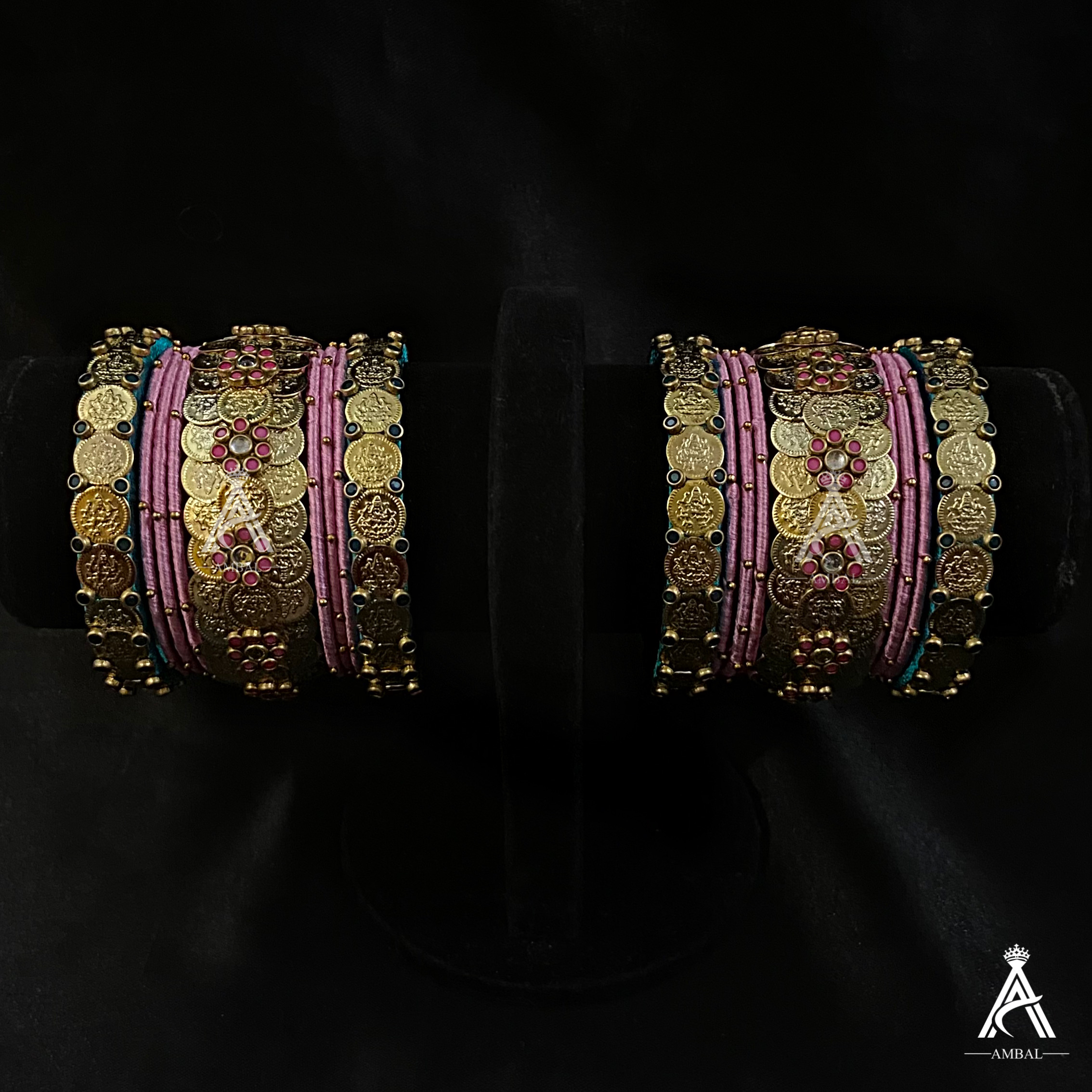 Lakshmi Coin with Kundan Worked Silkthread Bangle Set - LK0059 (Double ...