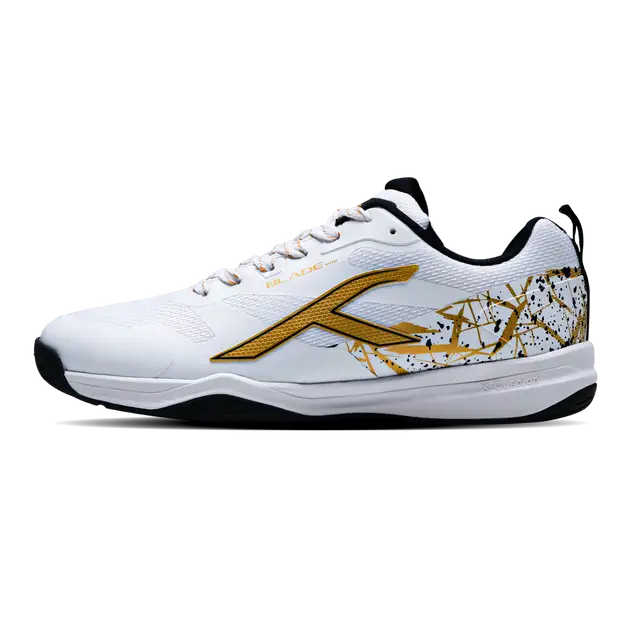 Hundred Blade Pro Badminton Shoes - (White/Gold) - Warrior Sports (India)