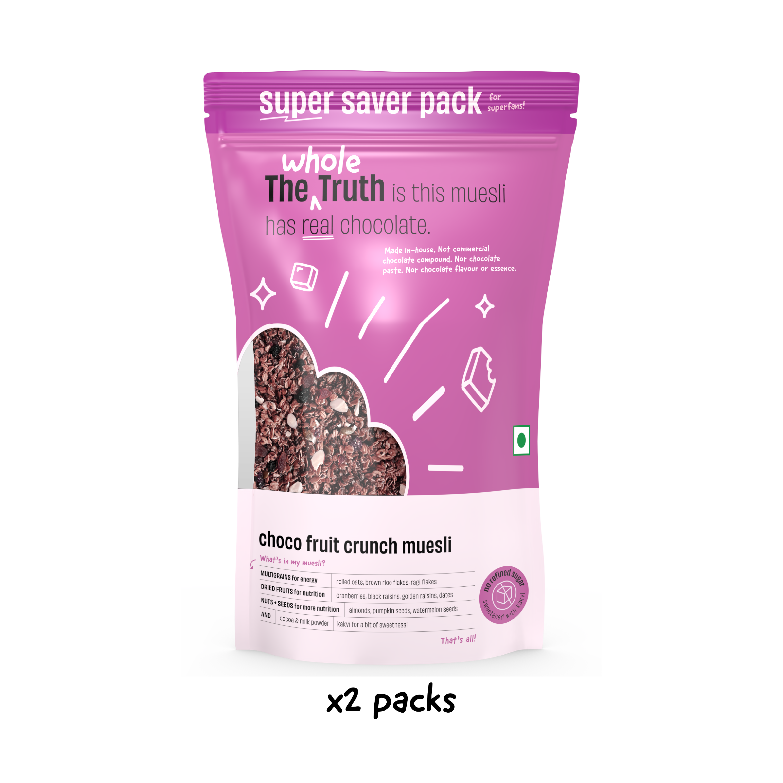 Choco Fruit Crunch Muesli - Super Saver Pack of 1.5kg - The Whole Truth ...