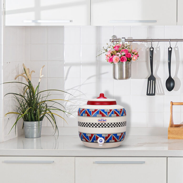 Earthen Clay Water Pot 12 Liter Triple Border Design - HeartFul Craft