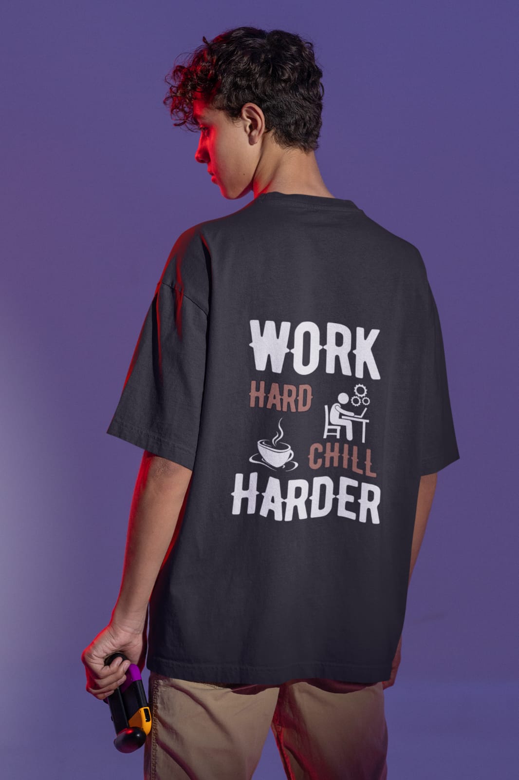 Oversized Graphic T-Shirt – Work Hard Chill Harder - ALPHACLUB