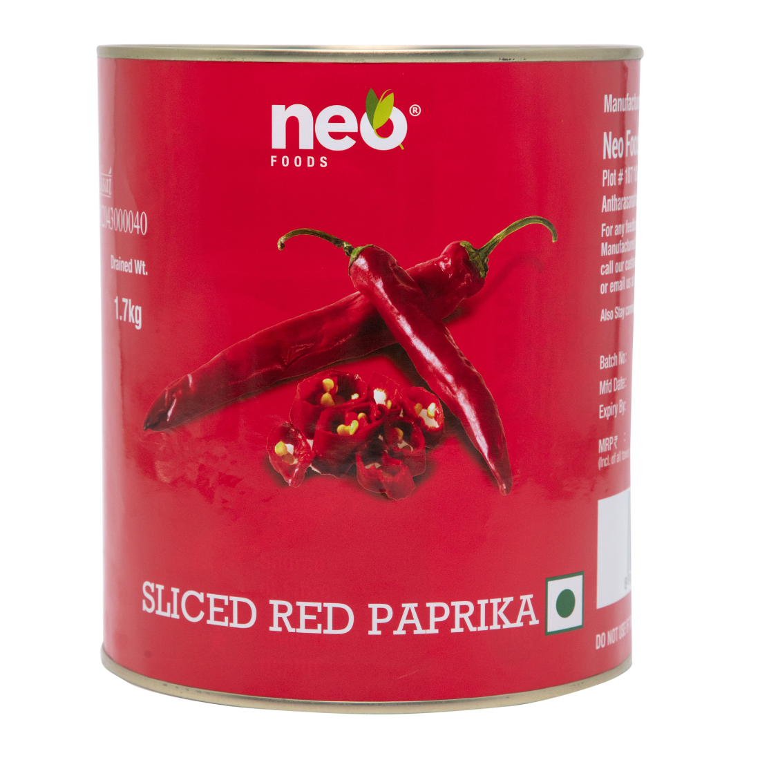 Neo Sliced Red Paprika 3 Kg Tin - Neo Foods