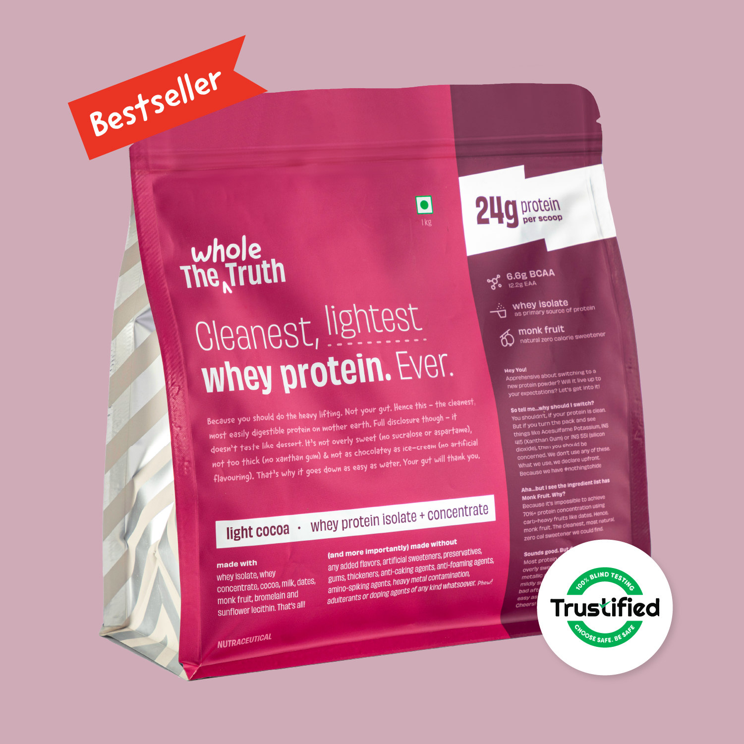 Light Cocoa 24 g Protein Powder - The Whole Truth Foods