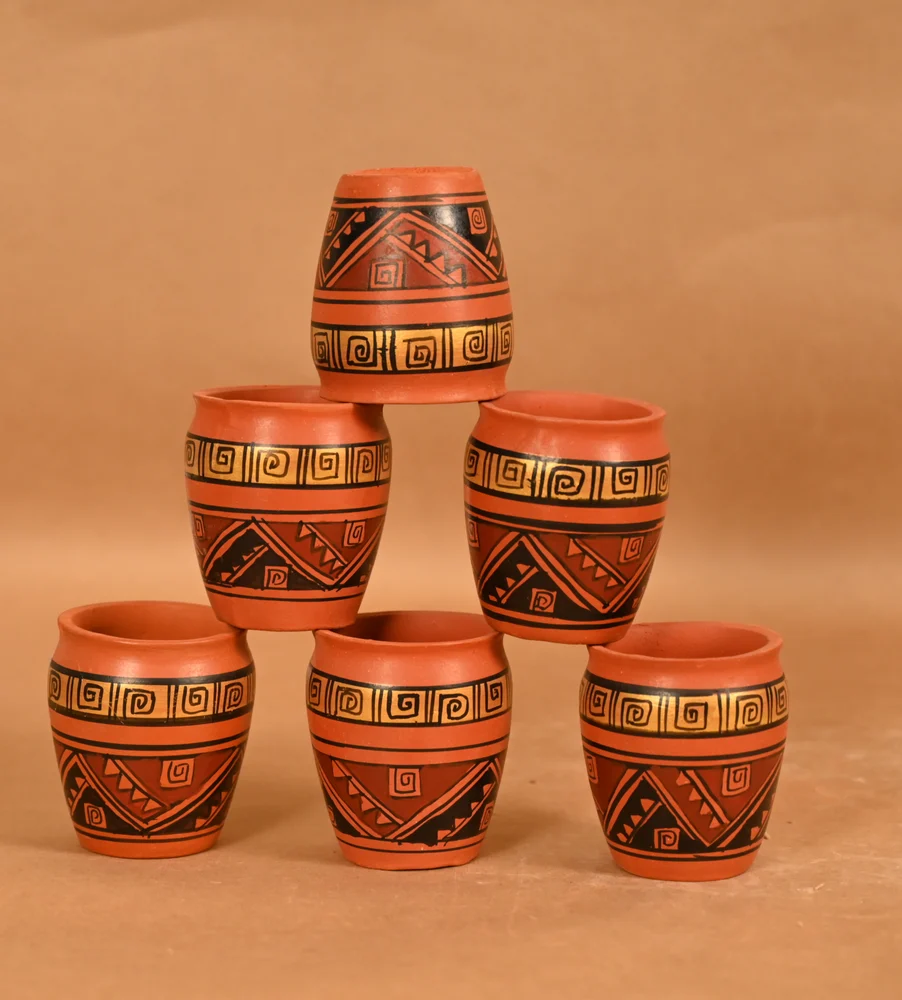 Glass Set (Set Of 6 Pcs) Golden Border 100 Ml - HeartFul Craft