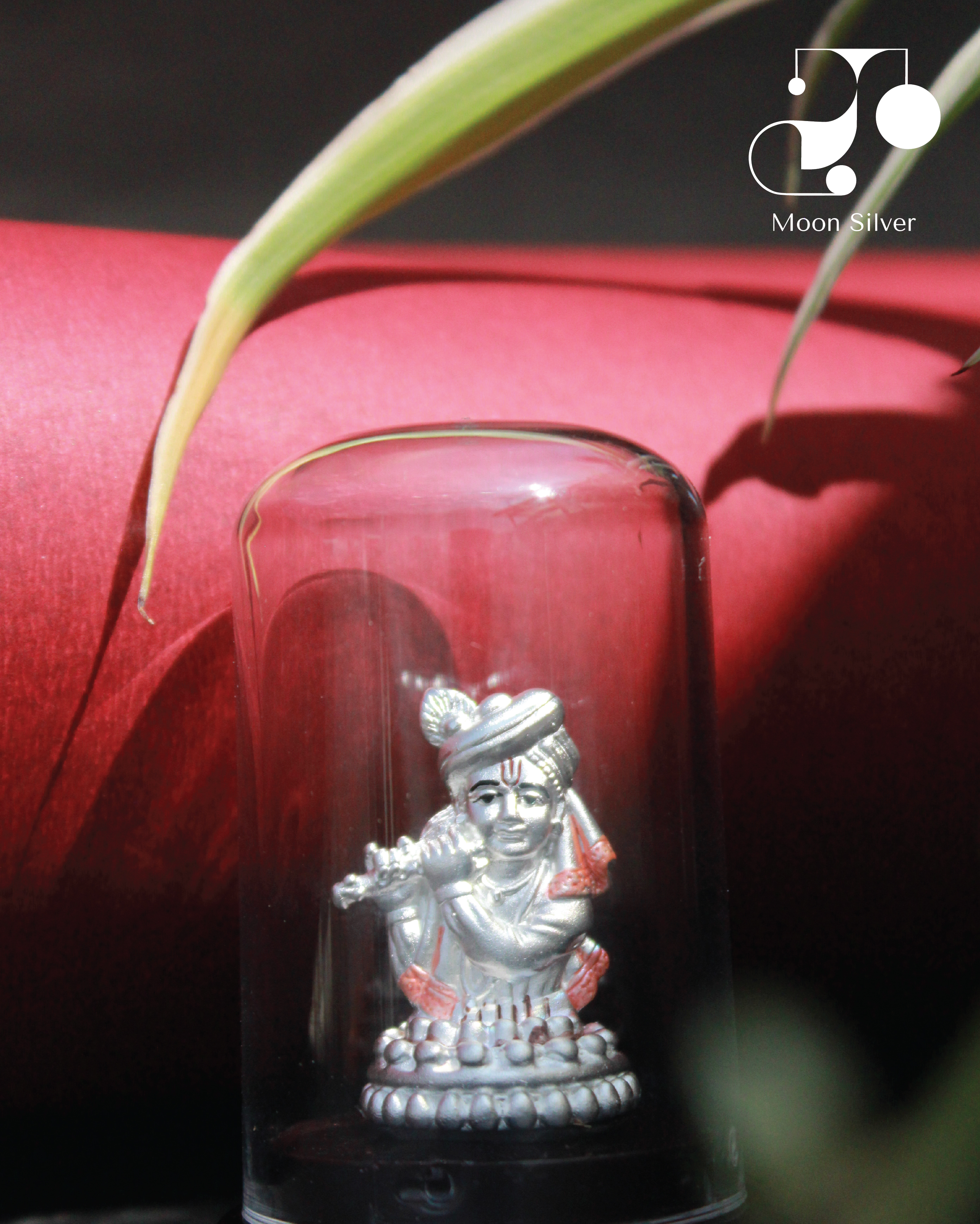 Lord Krishna with Flute Idol - Moon Silver