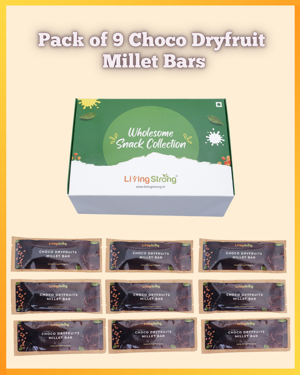 Choco Dryfruit Millet Bar (Pack of 9) - Living Strong