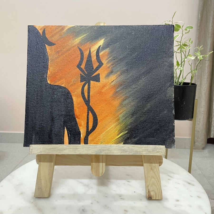 Lord Shiva With Trishul Acrylic Canvas Painting - Gabrunaari