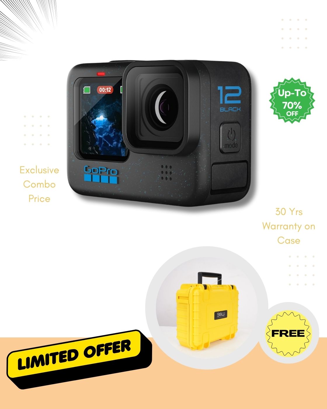 GoPro HERO 12 Action Camera (Black) + Rugged B&W Case India
