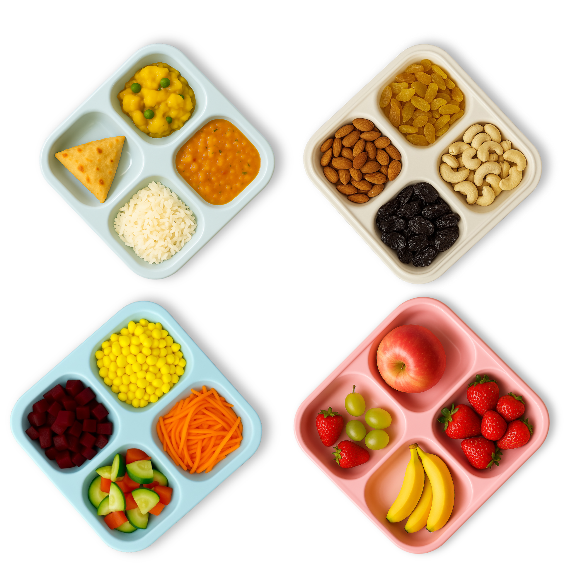 Four Compartment Plates Set of 4 - Multi-color, 10.5 Inch