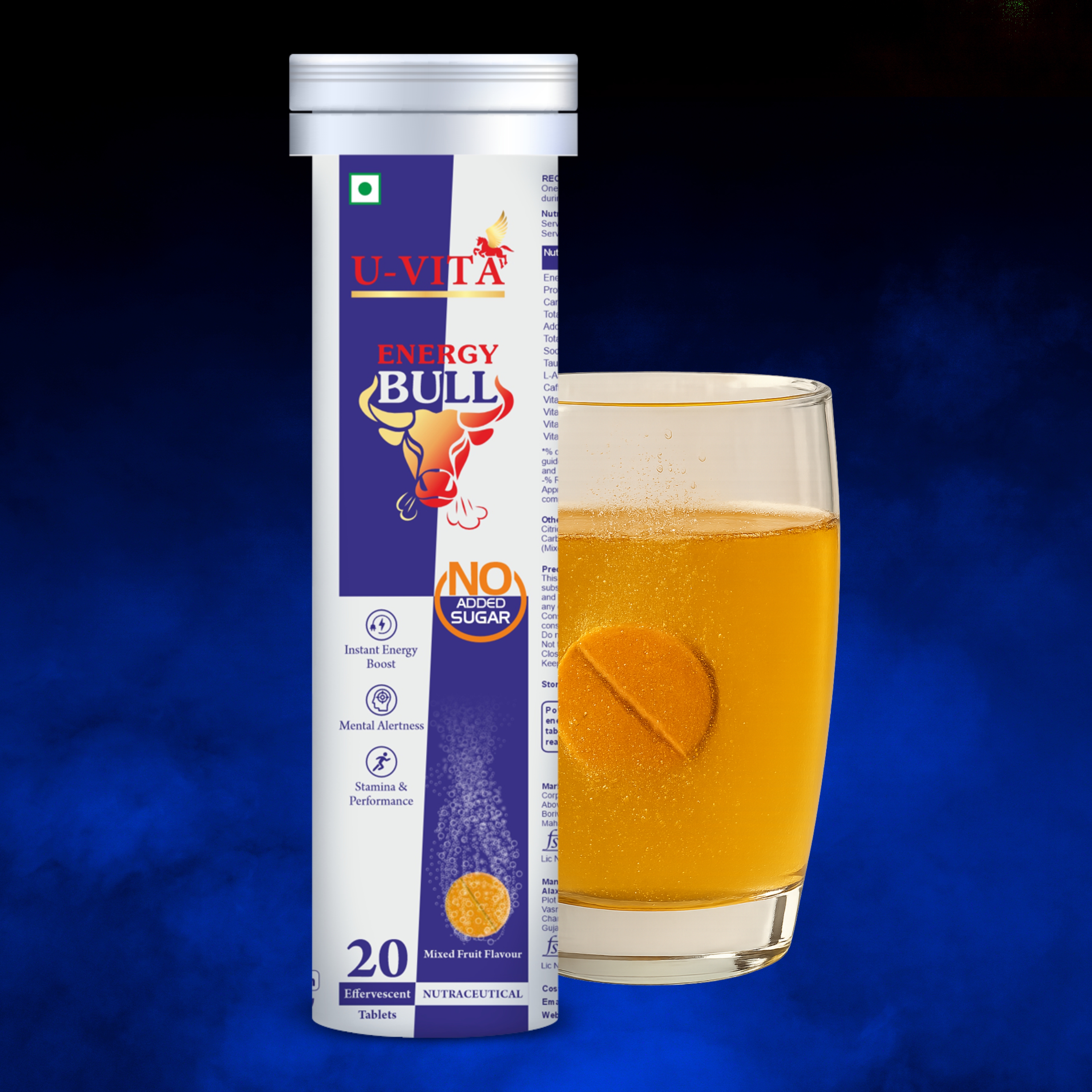 U-VITA Energy Bull Effervescent Tablets | Instant Energy Boost