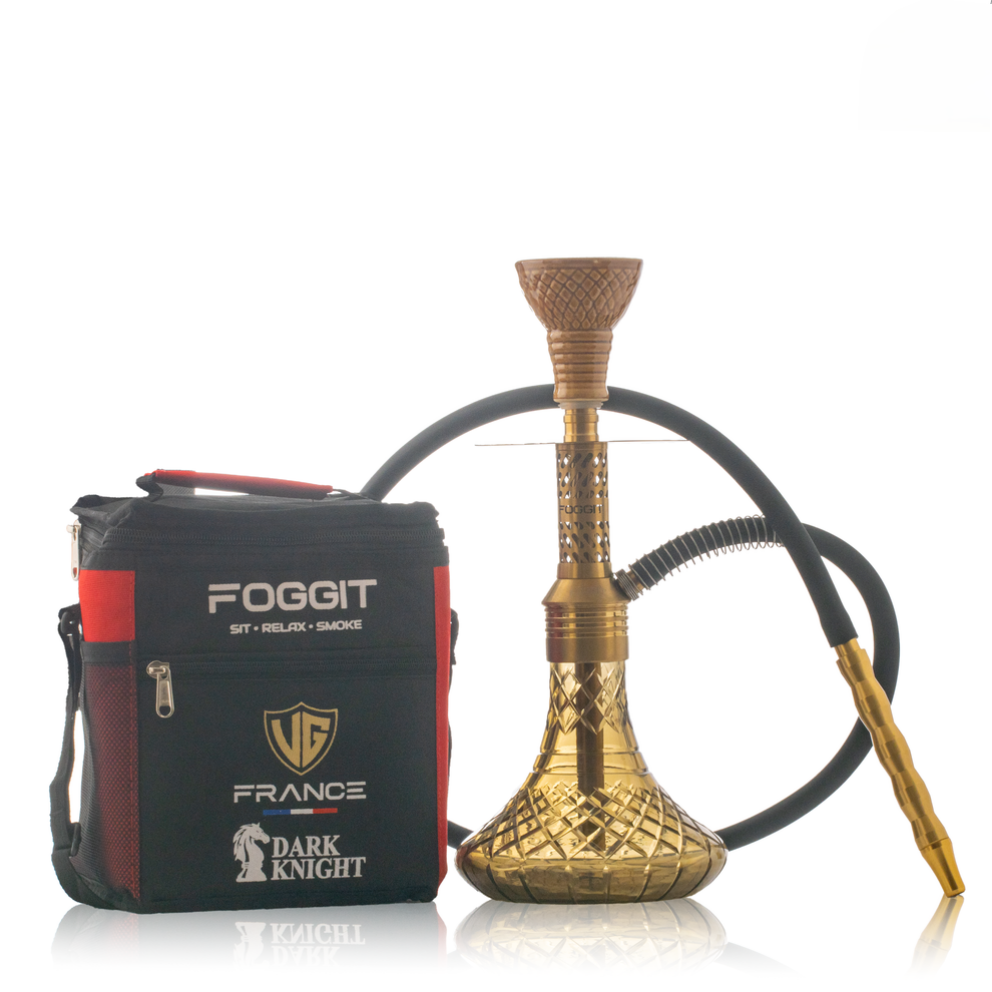Dark Knight Hookah with Bag - Gold Steam / Grey Base - The Hookah Shop