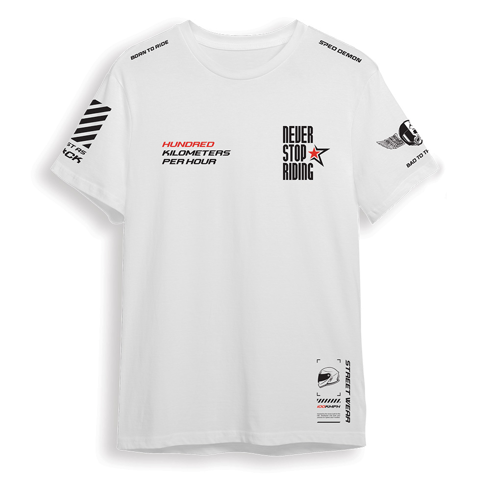 Never Stop Riding | Premium White Round Neck T-Shirt