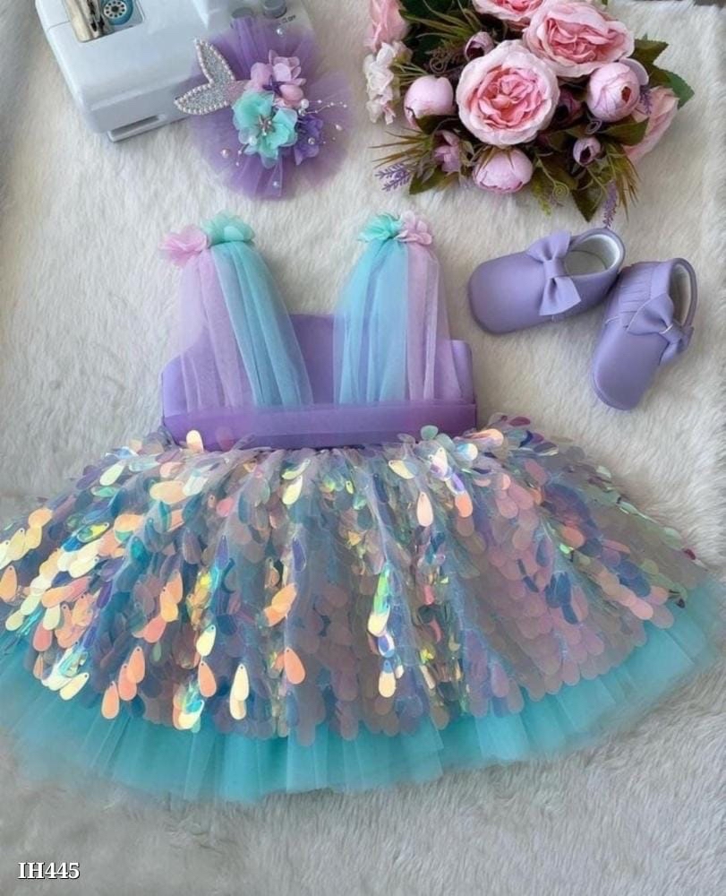 Buy Designer Girls Party Wear Birthday Dress With Hairband online from ...